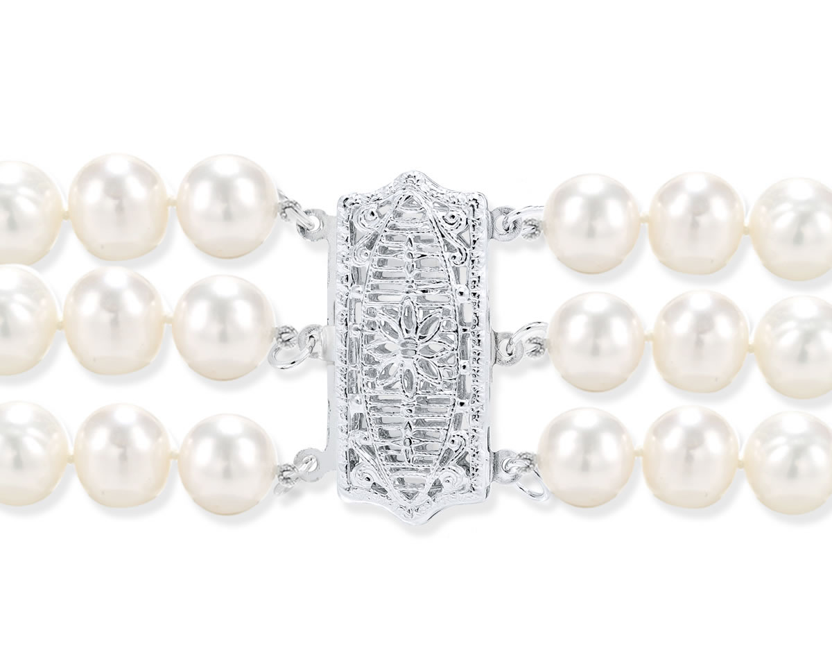 Filigree Clasp for Triple Strand Necklace - Pearl & Clasp